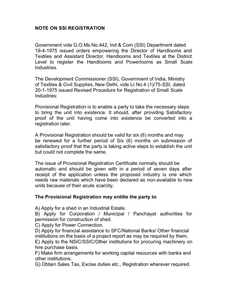 Note On Ssi Registration | PDF | Excise | Taxation