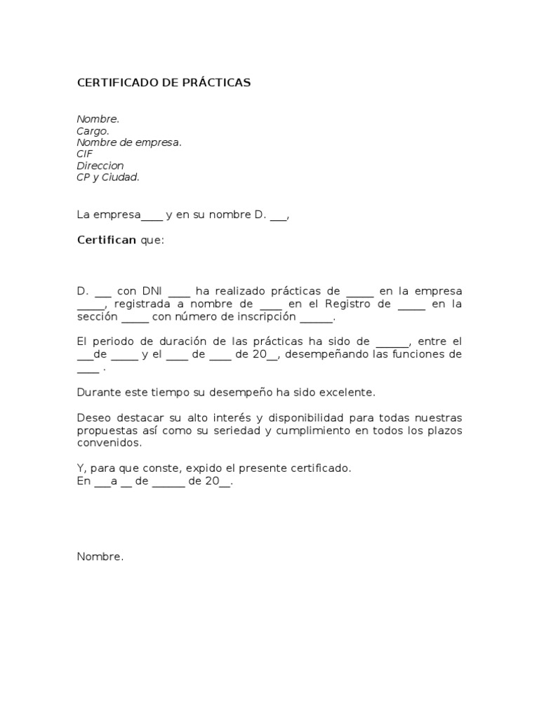 Certificado de Practicas Modelo