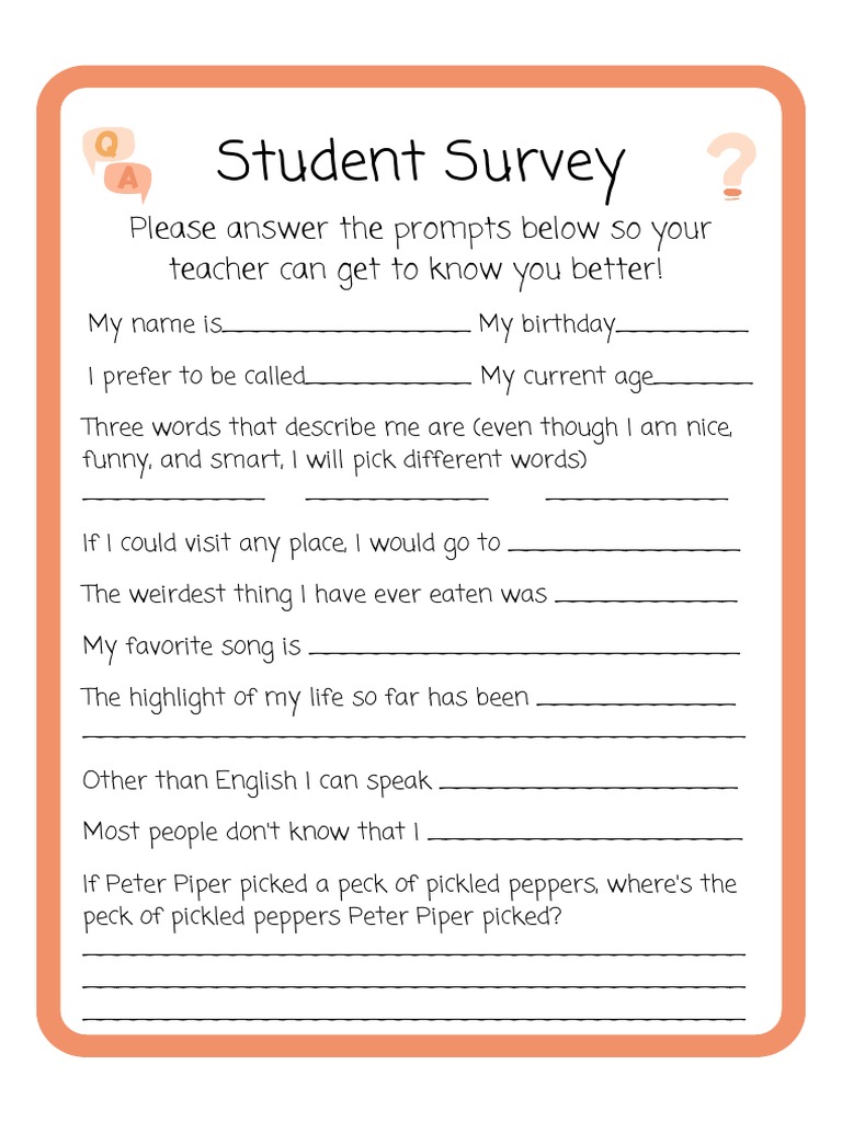 Student Survey Back To School Get To Know You | PDF