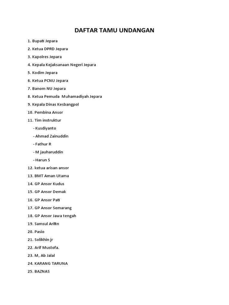 Daftar Tamu Undangan | PDF