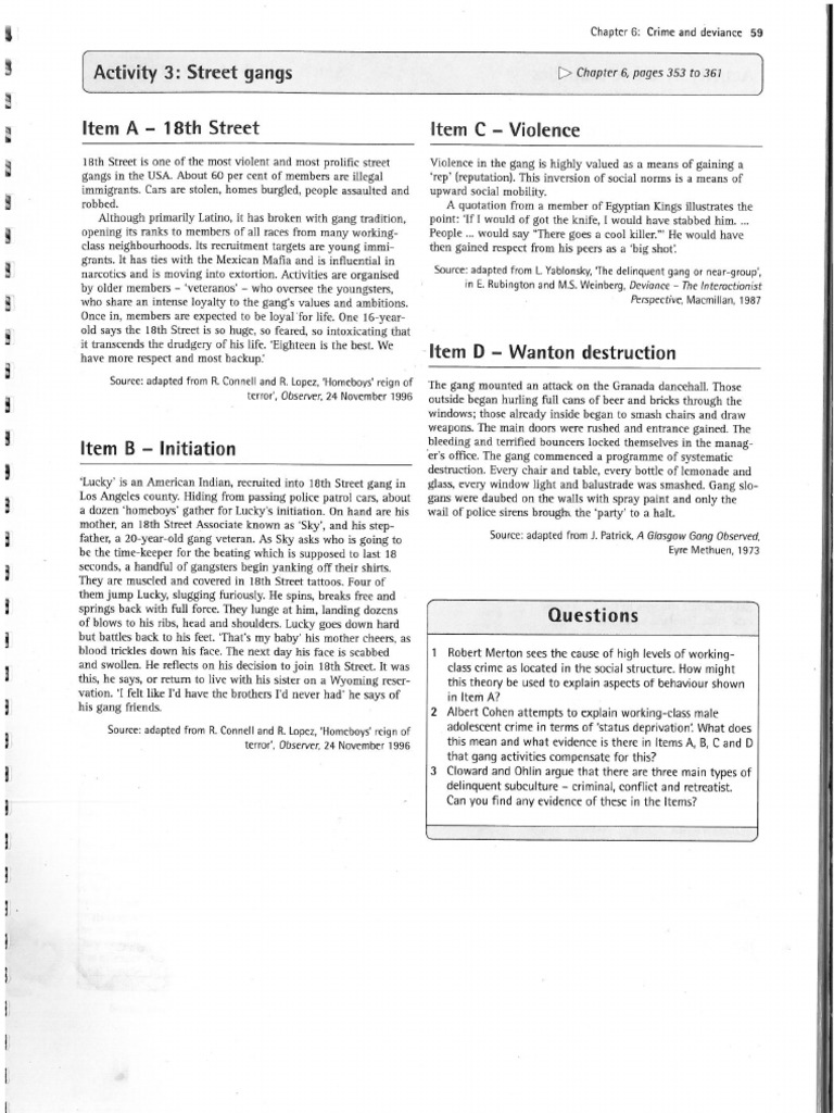 Worksheet On Street Gangs & Subcultural Theory | PDF | Conformity ...