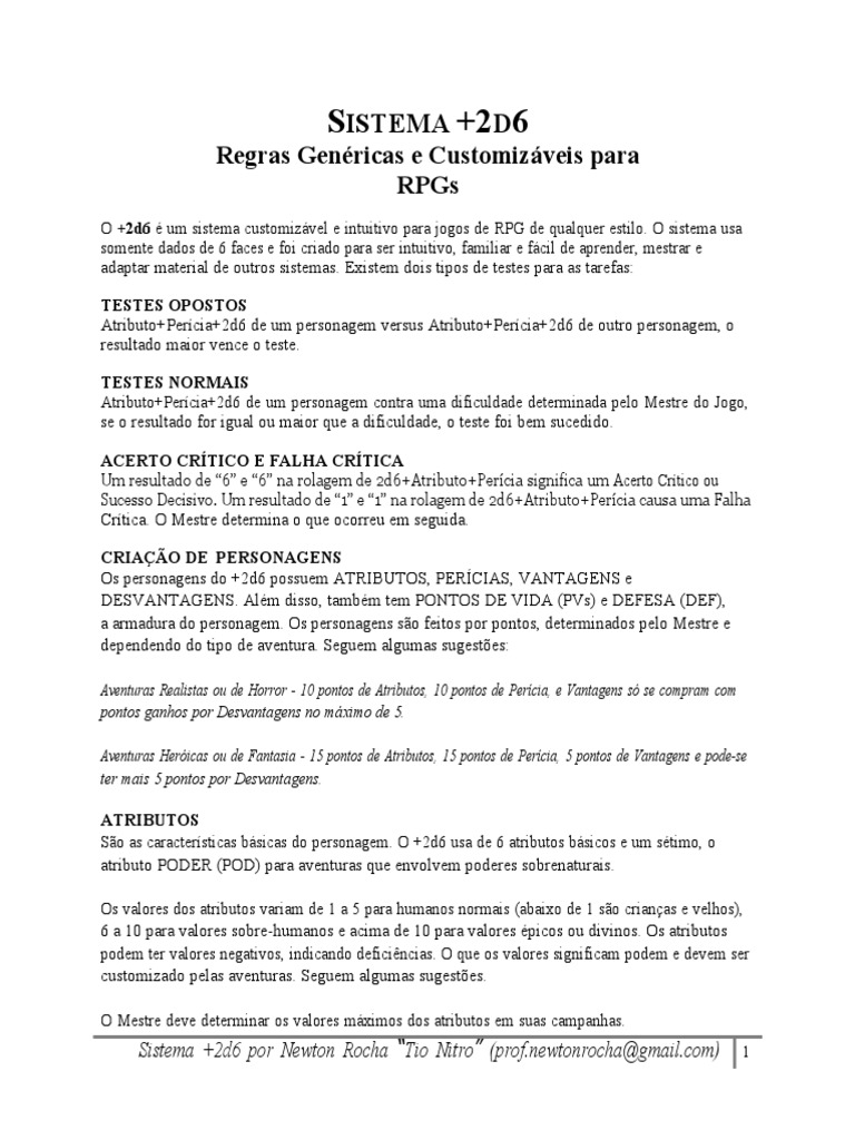 SISTEMA +2D6 Regras Genéricas e Customizáveis para RPGs | PDF | Jogos ...