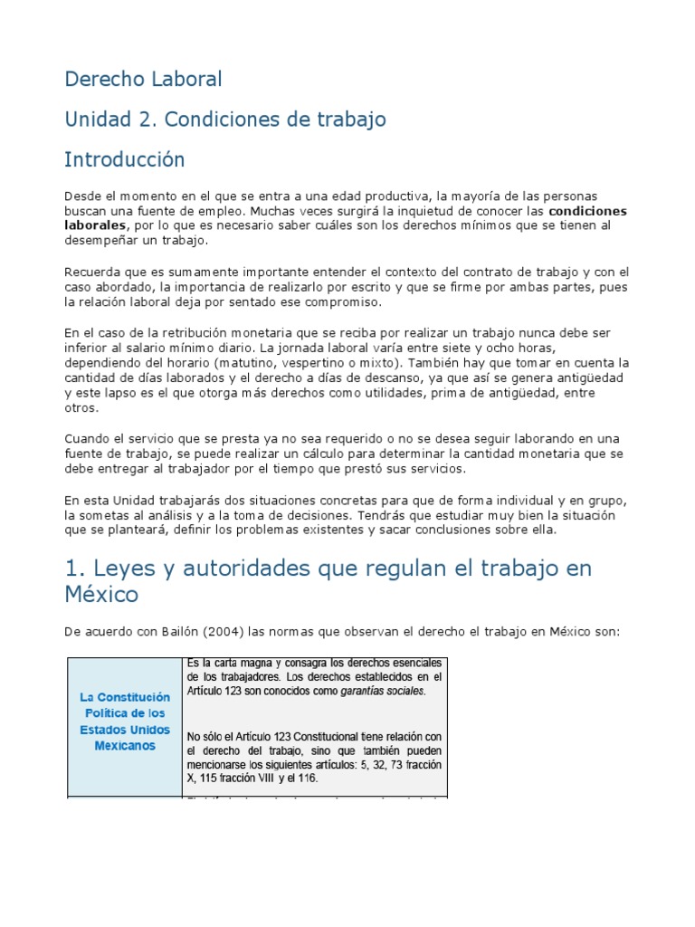 Condiciones Del Trabajo | PDF | Derecho laboral | Salario