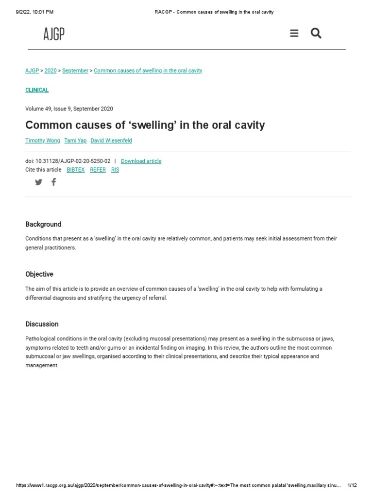 Common Causes of Swelling in The Oral Cavity | PDF | Anatomy | Health Sciences