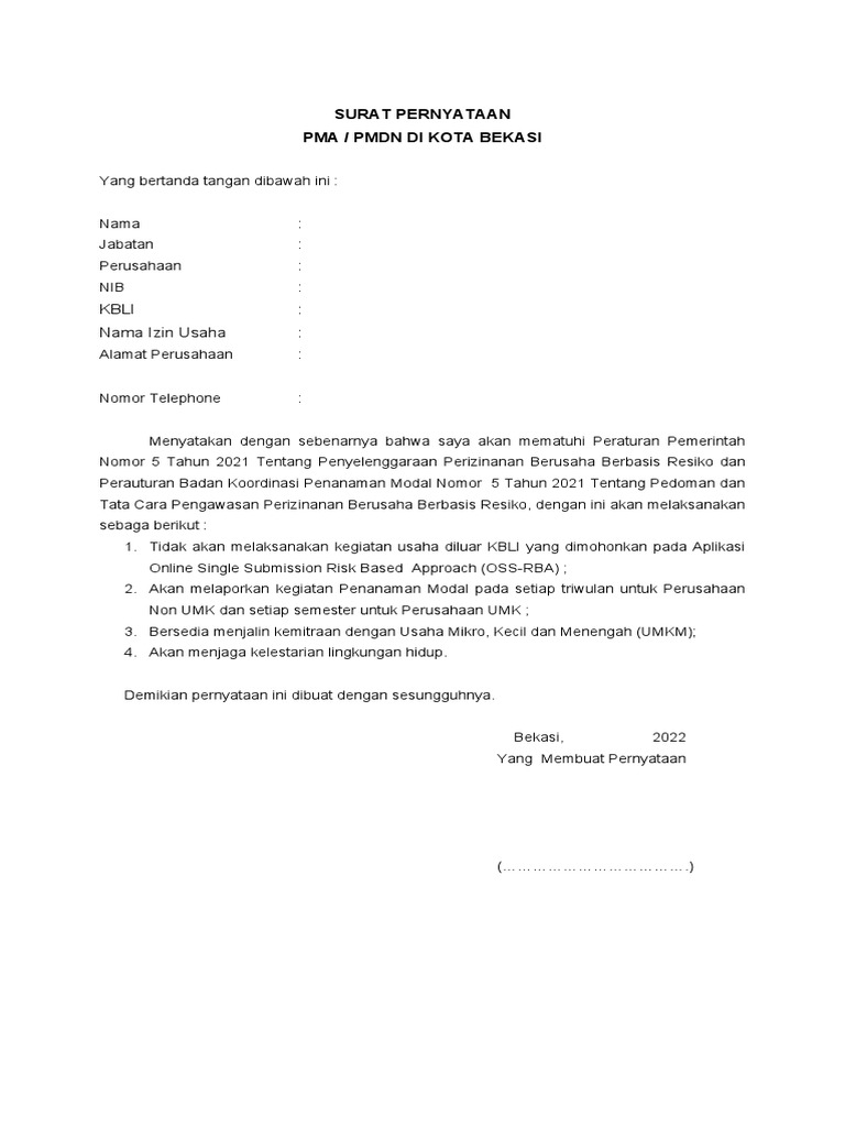 Surat Pernyataan Kbli | PDF | Bisnis | Pengelolaan Keuangan & Uang