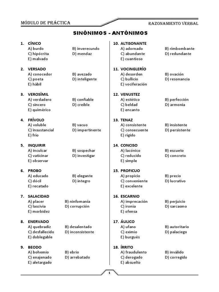 Sinonimos y Antonimos | PDF