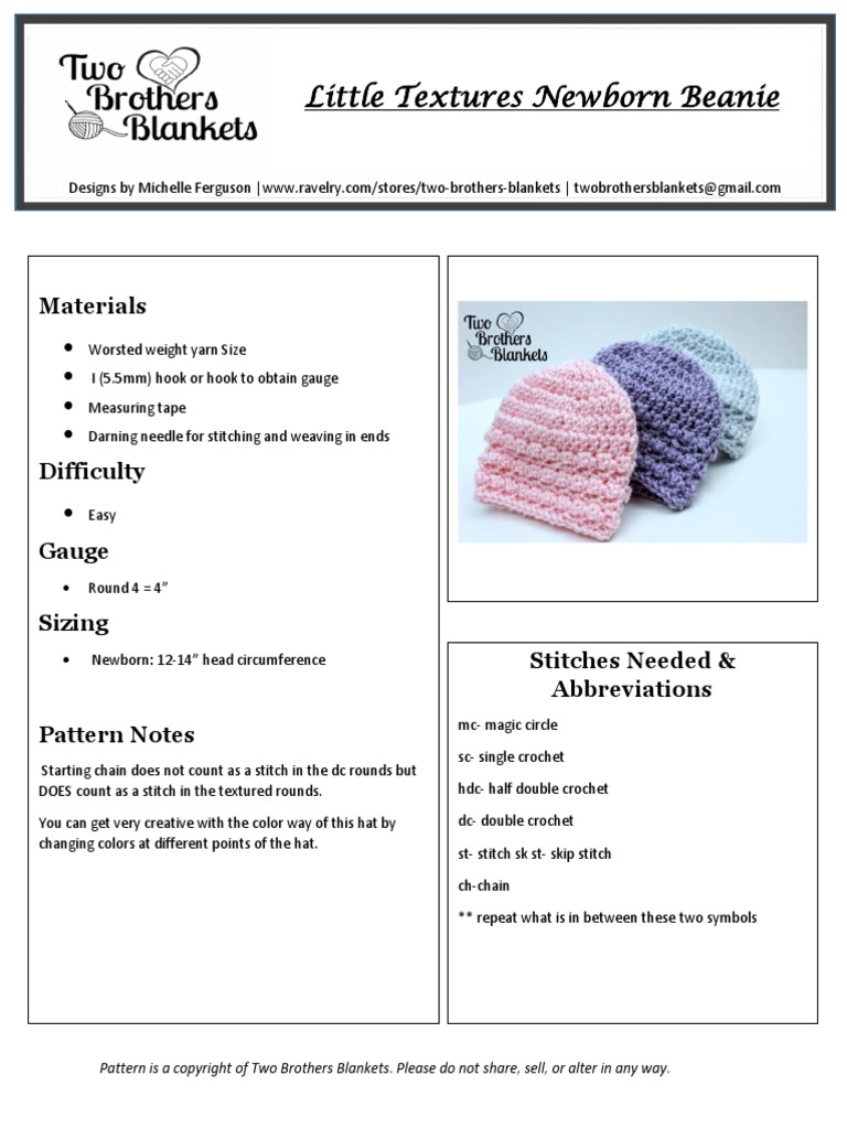 Little Textures Newborn Beanie: Materials | PDF | Crochet | Decorative Arts