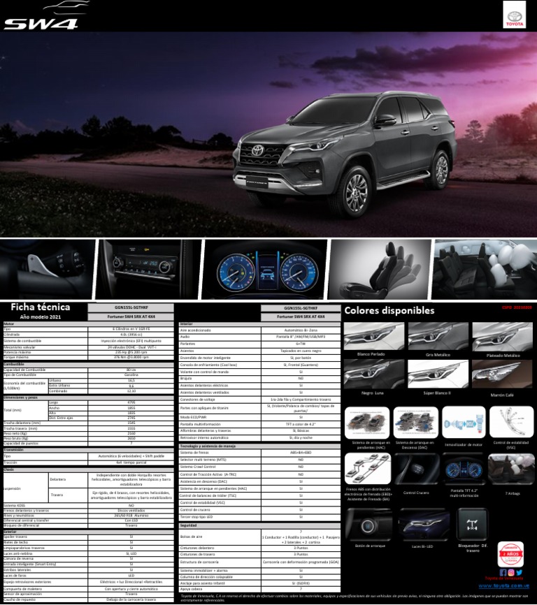 Spec Sheet SW4 SRX 2021 NG | PDF | Inyección de combustible | Tracción en las cuatro ruedas