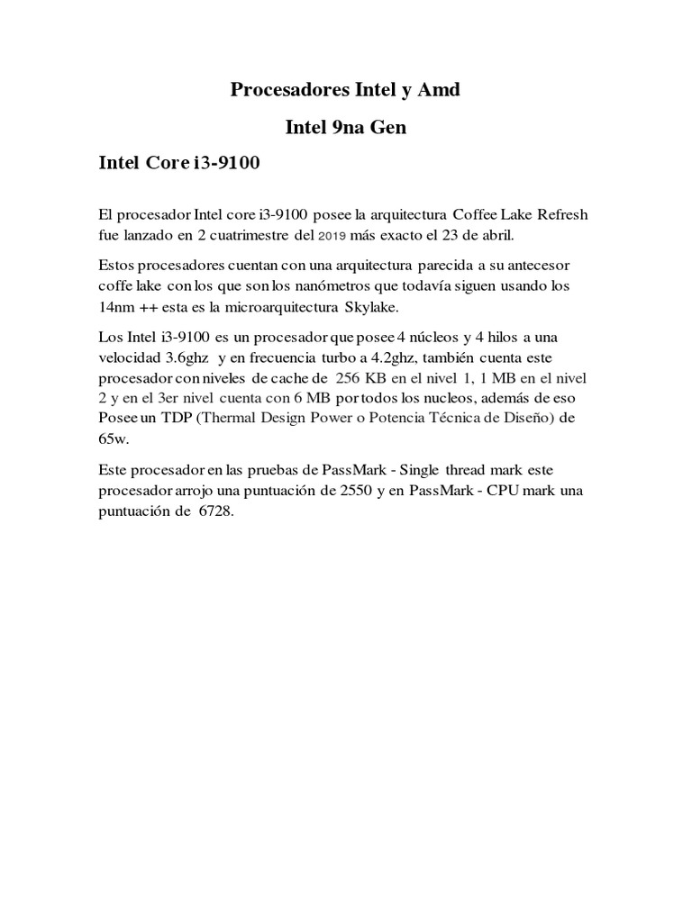 Procesadores Intel y Amd | PDF | Microprocesador | Unidad Central de procesamiento