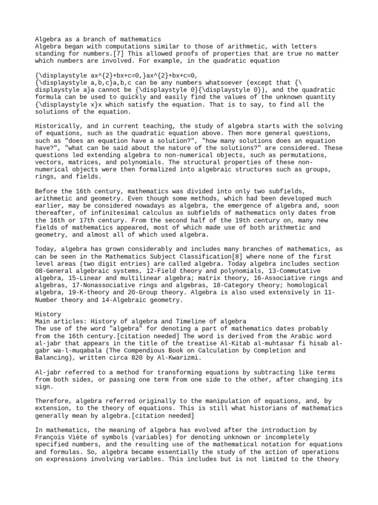 History of Algebra | PDF | Algebra | Equations