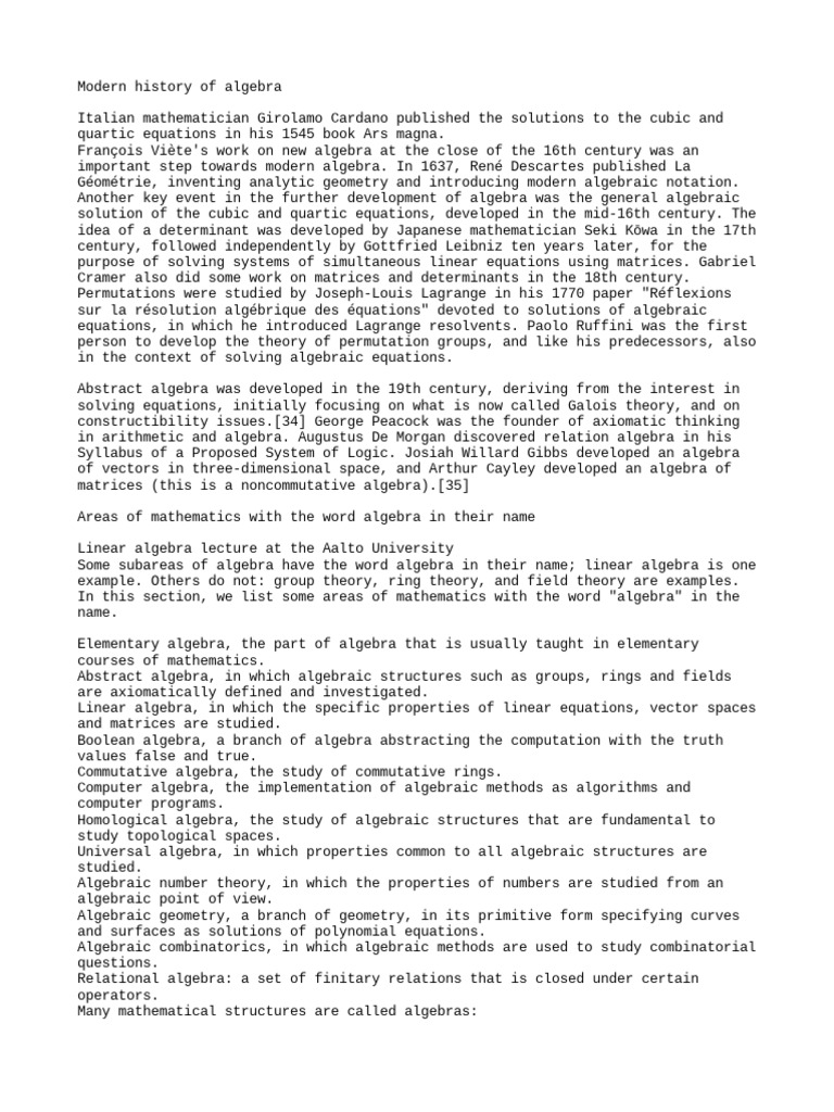 Modern History of Algebra | PDF | Abstract Algebra | Field (Mathematics)