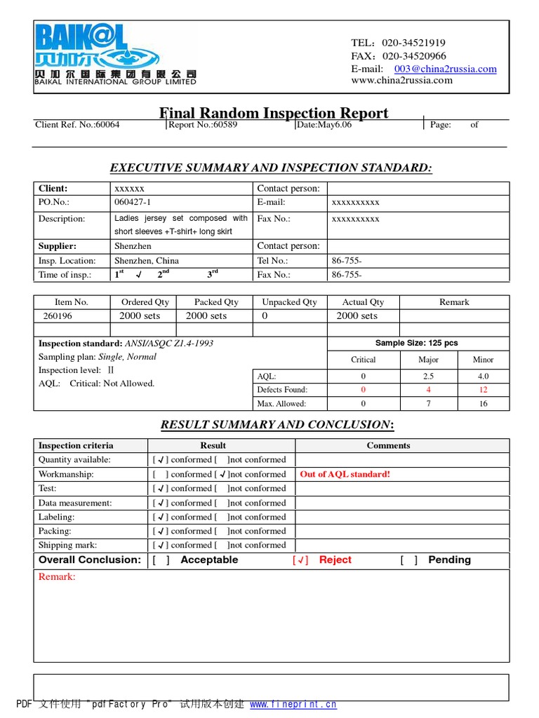 Sample - Report Garment | PDF