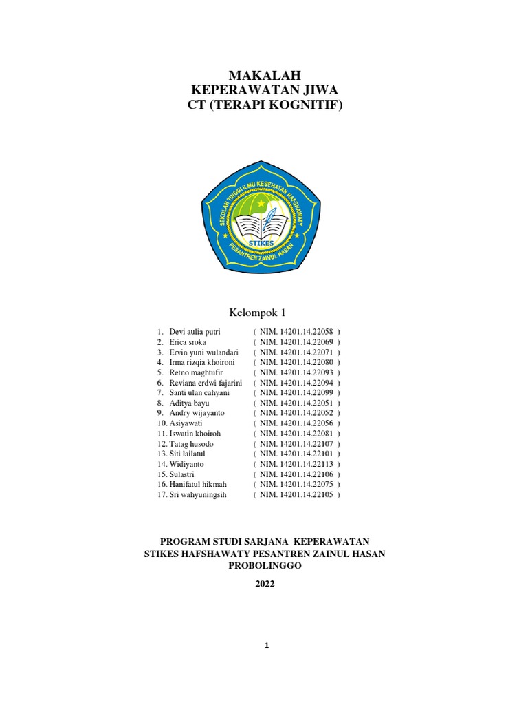 Kelompok 1. Makalah Terapi Kognitif | PDF Kelompok 1. Makalah Terapi Kognitif | PDF