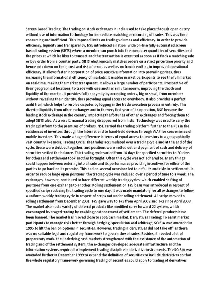 Screen Based Trading | PDF | Settlement (Finance) | Finance & Money Management