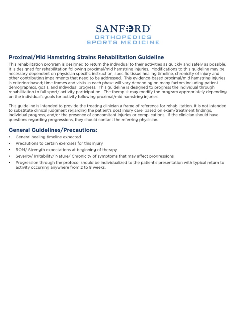 Proximal - Mid Hamstring Strains Rehab Guideline | PDF | Physical ...