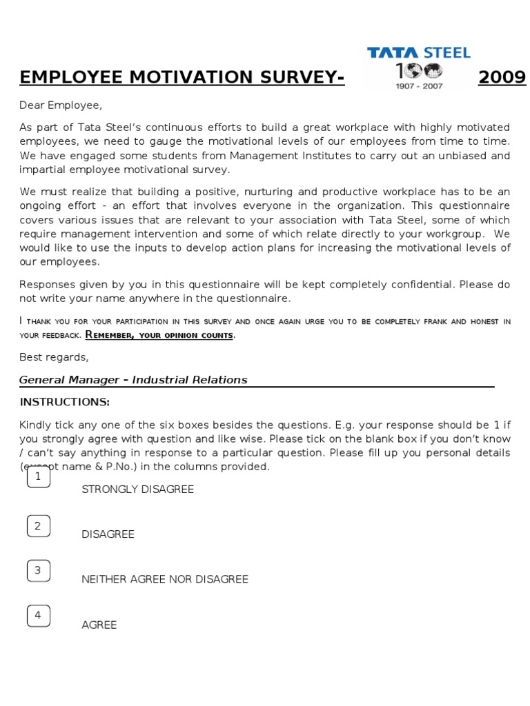 Employee Motivation Survey | PDF | Employment | Motivation