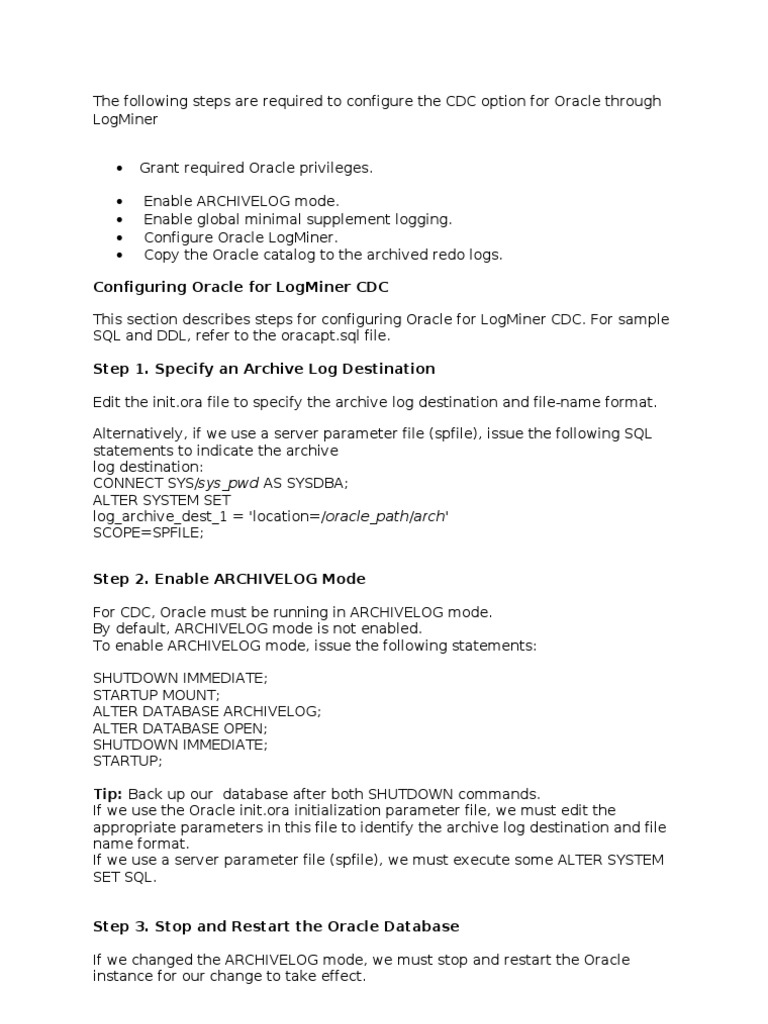 Configuration of CDC Option For Oracle Through LogMiner | PDF