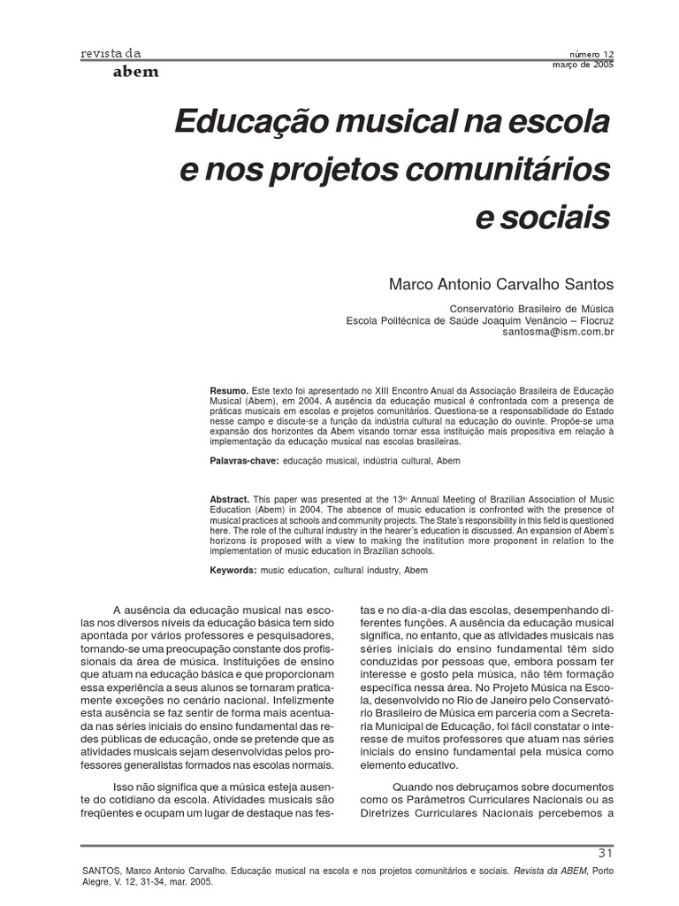 Educação Musical Na Escola | Download grátis PDF | Educação Musical ...