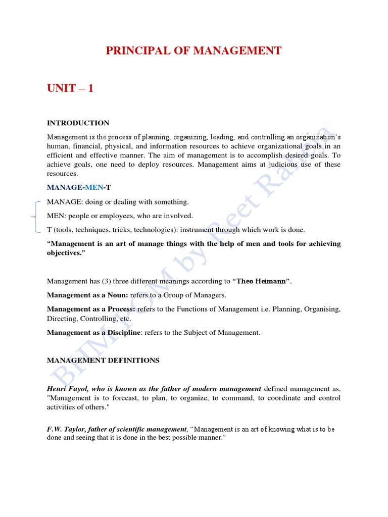 Principal of Management BHM101 | PDF | Decision Making | Goal