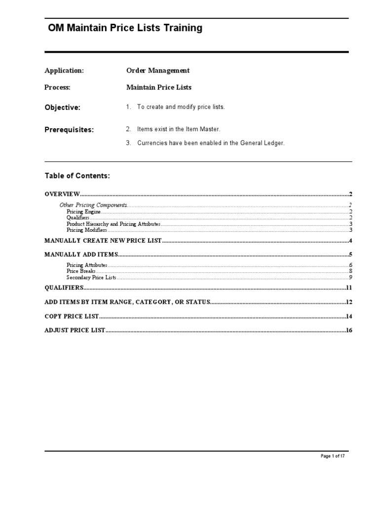 Maintain Price Lists Training | PDF | Rounding | Prices