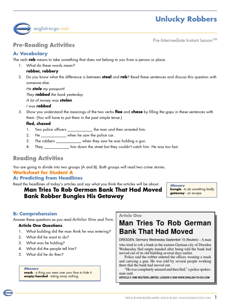 Rob - Reading Activities | PDF | Grammatical Tense | Perfect (Grammar)