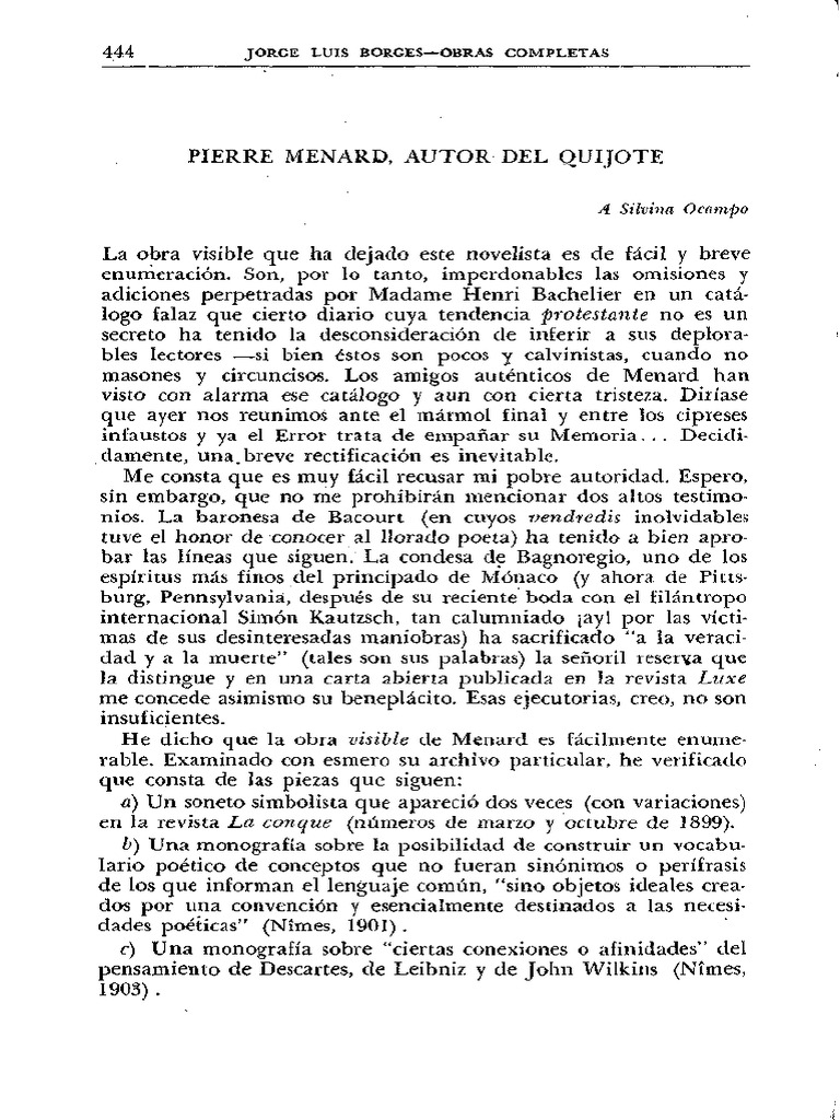 JLB - Pierre Menard, Autor Del Quijote | PDF | Don Quijote | Miguel De ...