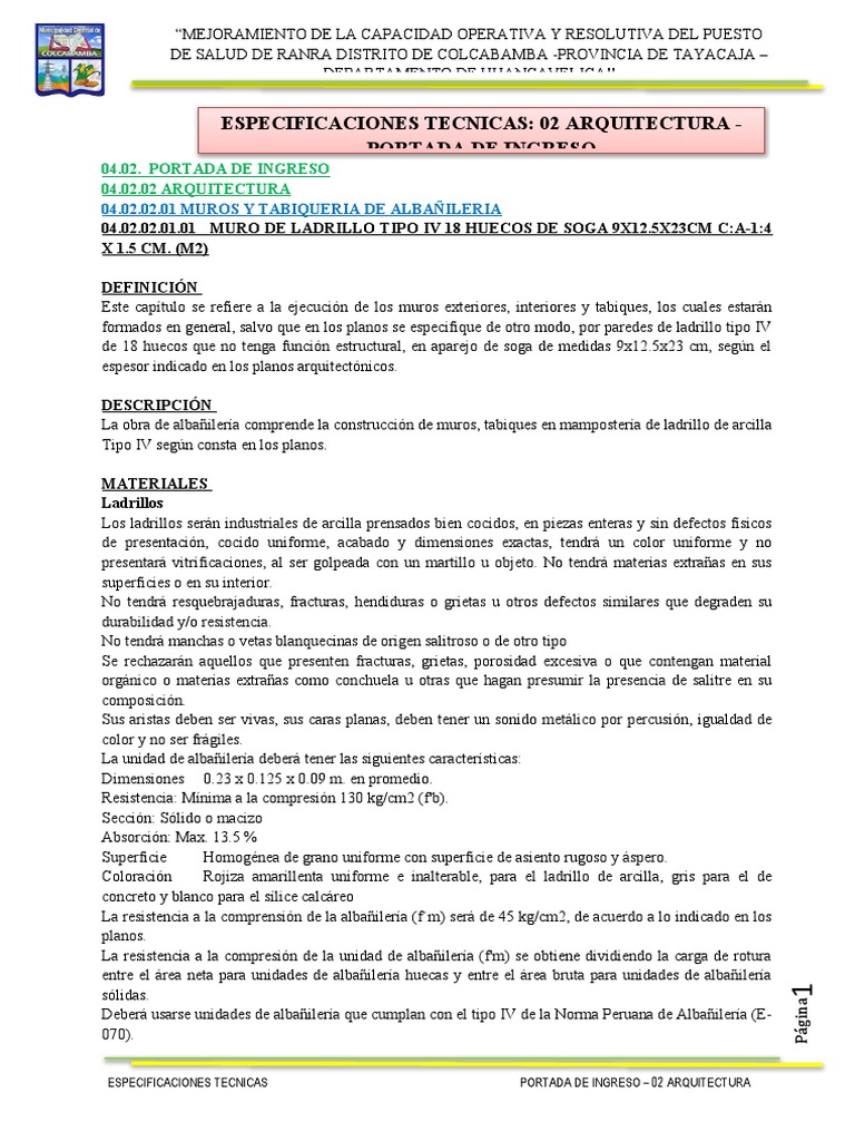 02 E.T. Arqui - Portada de Ingreso | PDF | Hormigón | Albañilería