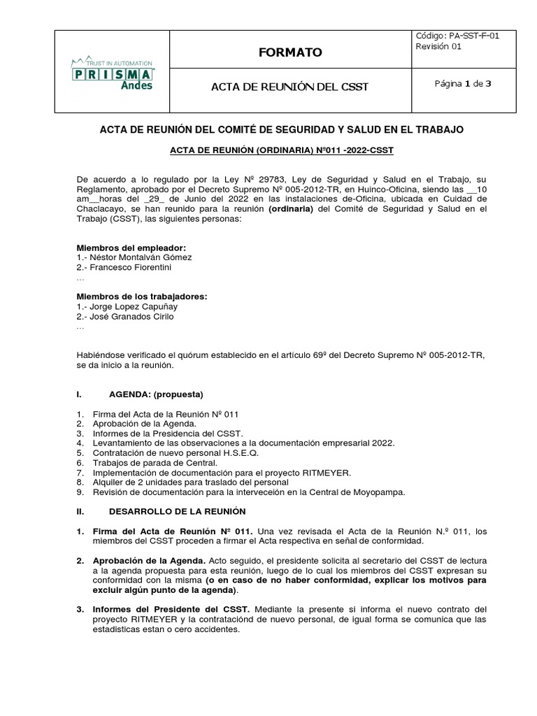 PA SST F 01 Acta Reunion CSST Junio | PDF | Gobierno