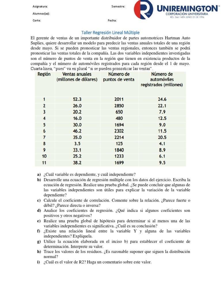 Taller RLM Tema #5 | PDF