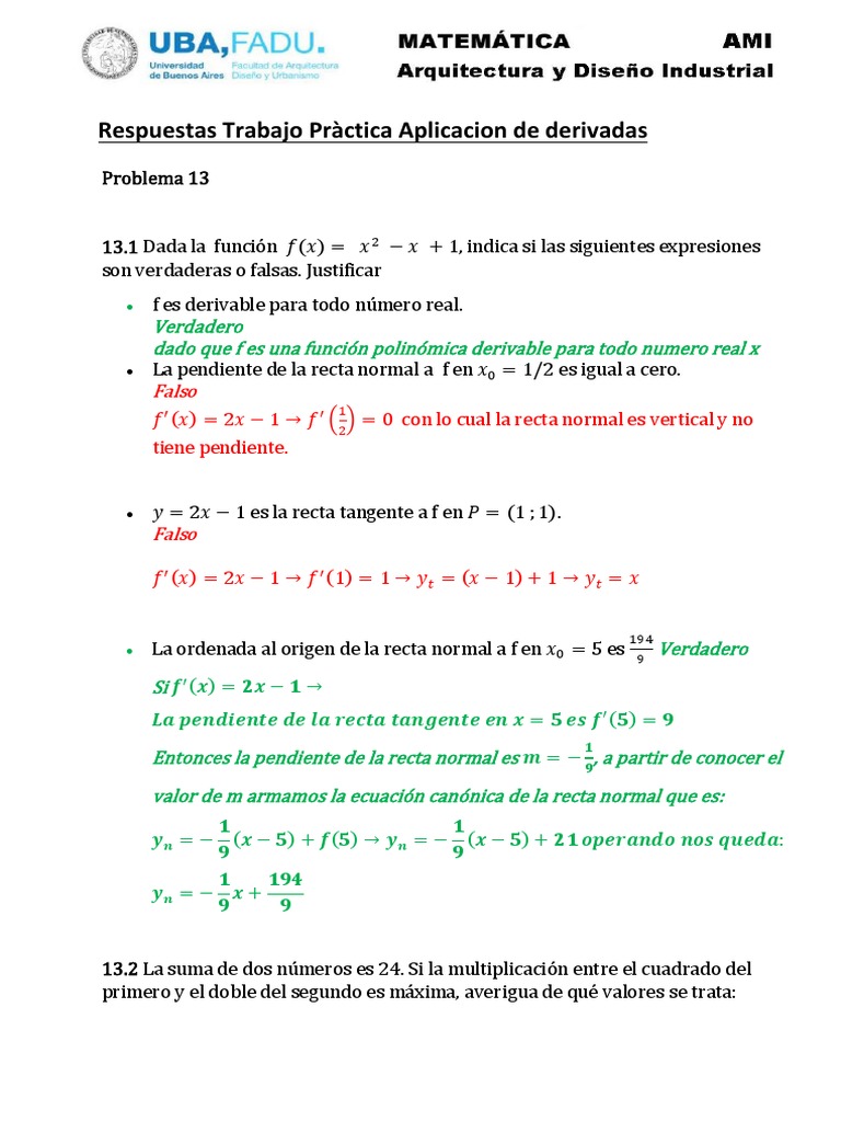 TP DERIVADAS AMI Resuelto | PDF | Línea (geometría) | Pendiente
