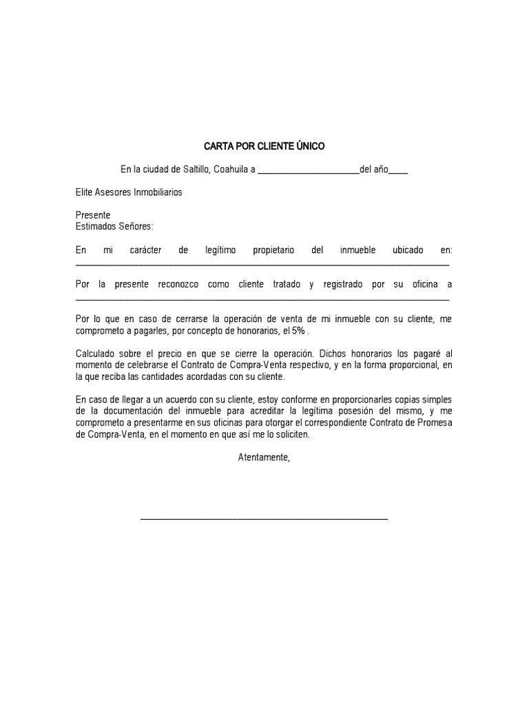 Carta Por Cliente Único | PDF