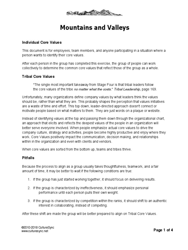 Mountains and Valleys Exercise | PDF | Organizational Culture ...