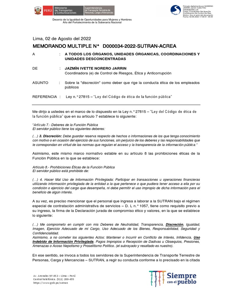 Memorando Multiple 000034 2022 Acrea | PDF