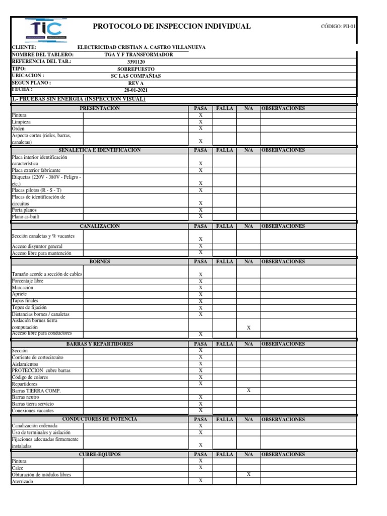 Protocolo Prueba de Tablero 2 | PDF | Energia electrica | Bienes manufacturados