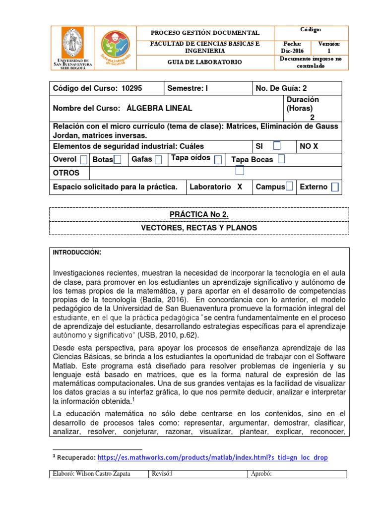 Guia Laboratorio Algebra Lineal 2 | Descargar gratis PDF | Escalar (Matemáticas) | Vector Euclidiano