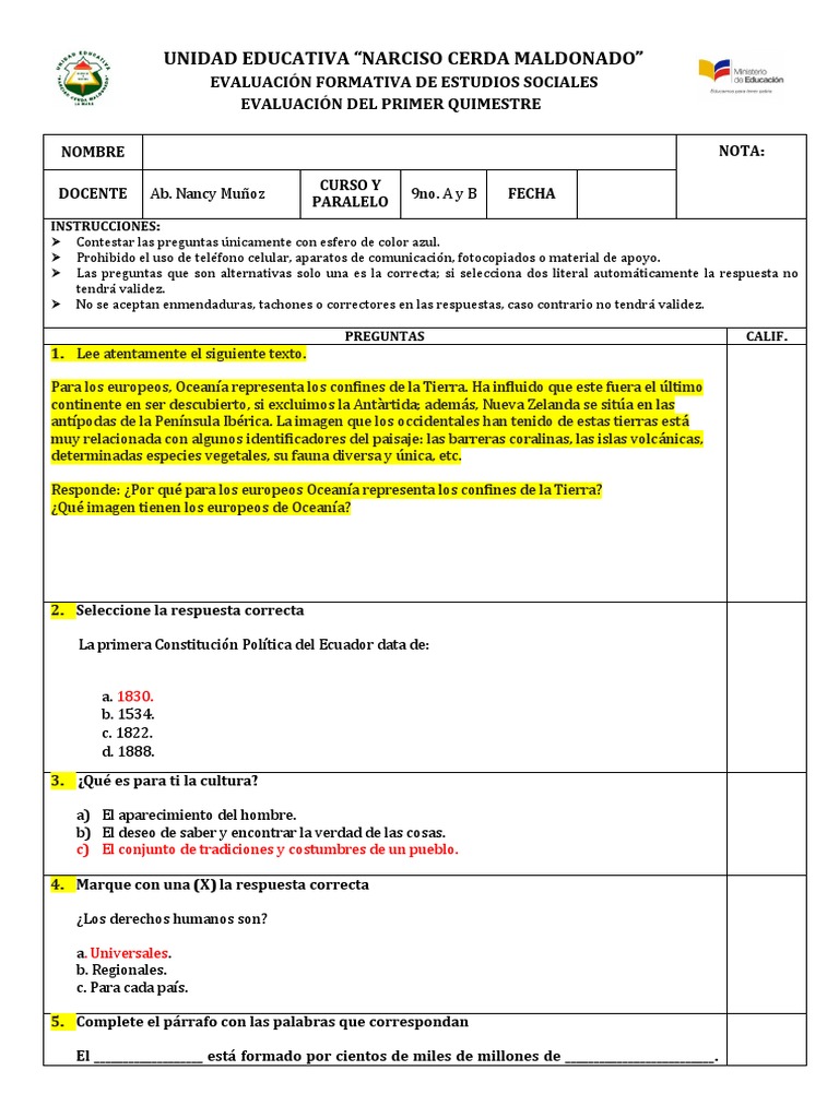Cuestionario de Noveno EESS | PDF | Agricultura | Tierra