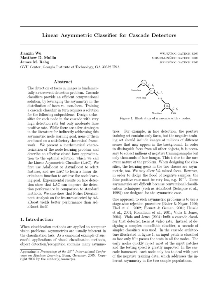Linear Asymmetric Classifier For Cascade Detectors: Figure 1 ...
