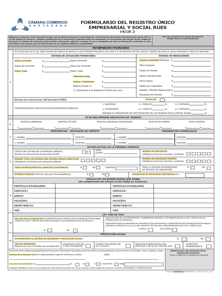 Formulario-RUES Hoja 2 | PDF | Economias | Business