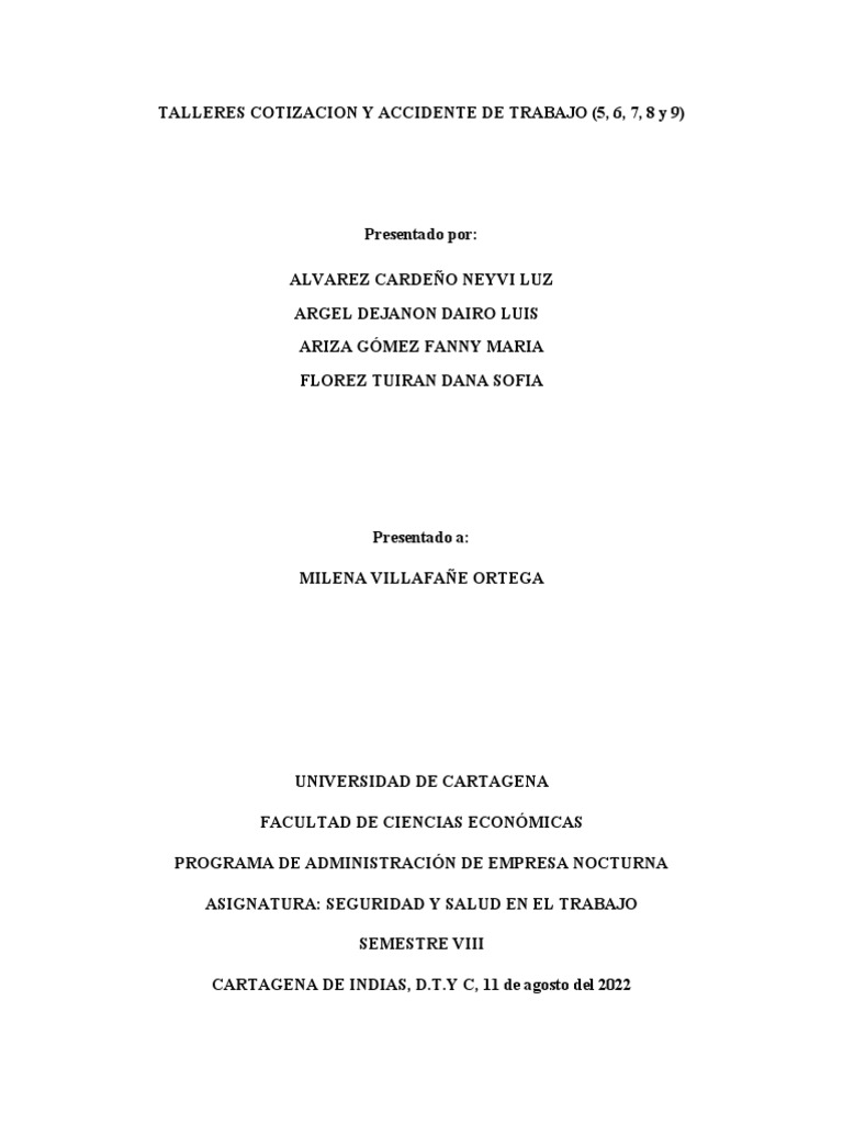 Taller Cotizacion y Accidente de Trabajo 5 y 6 | PDF | Síndrome del túnel carpiano