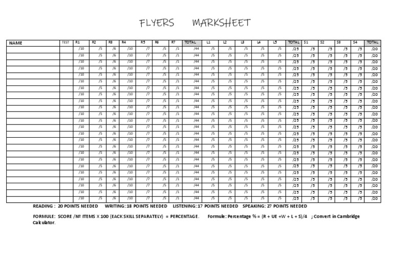 Flyers Marksheet | PDF