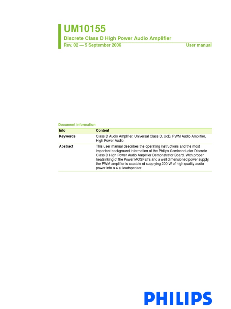 UM10155 - 2 - Discrete Class D High Power Audio Amplifier | PDF