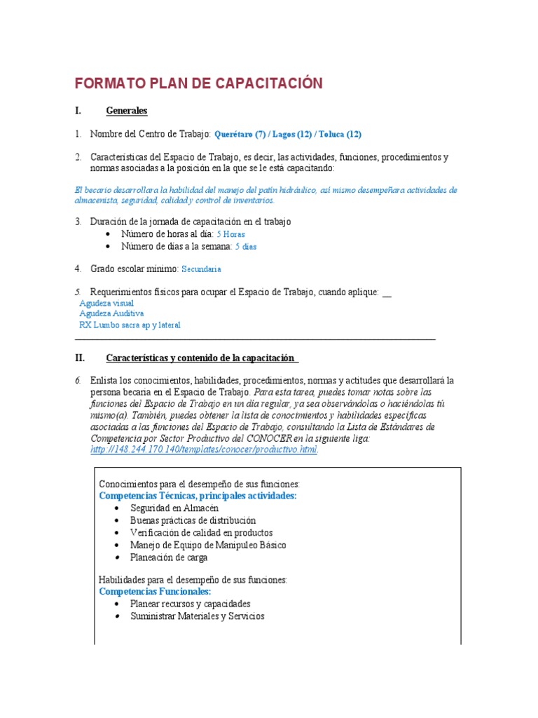 Plan de Capacitación - Supply - Formación Almacén | PDF