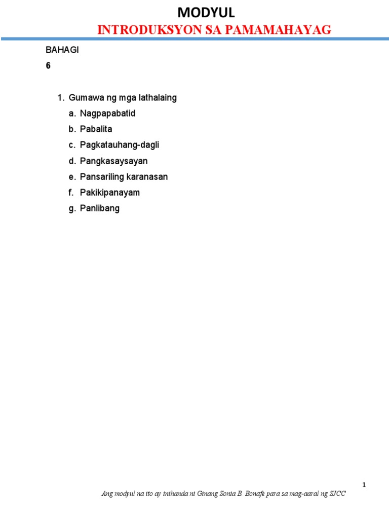 Introduksyon Sa Pamamahayag Modyul Module 6 | PDF