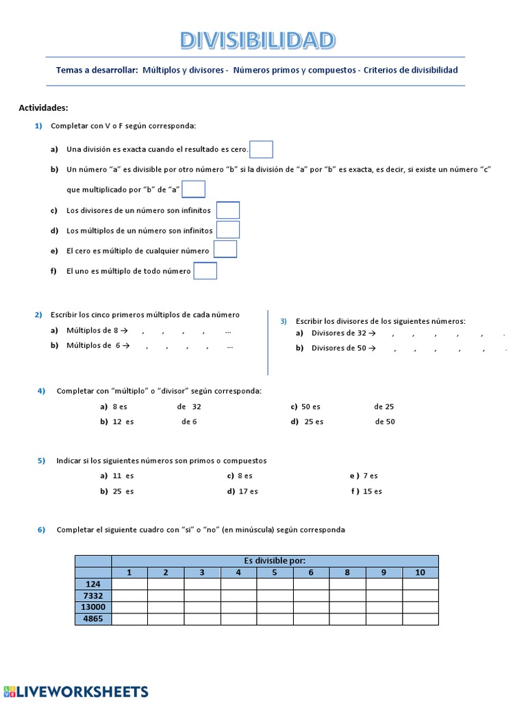 Actividades:: Temas A Desarrollar: Múltiplos y Divisores - Números ...