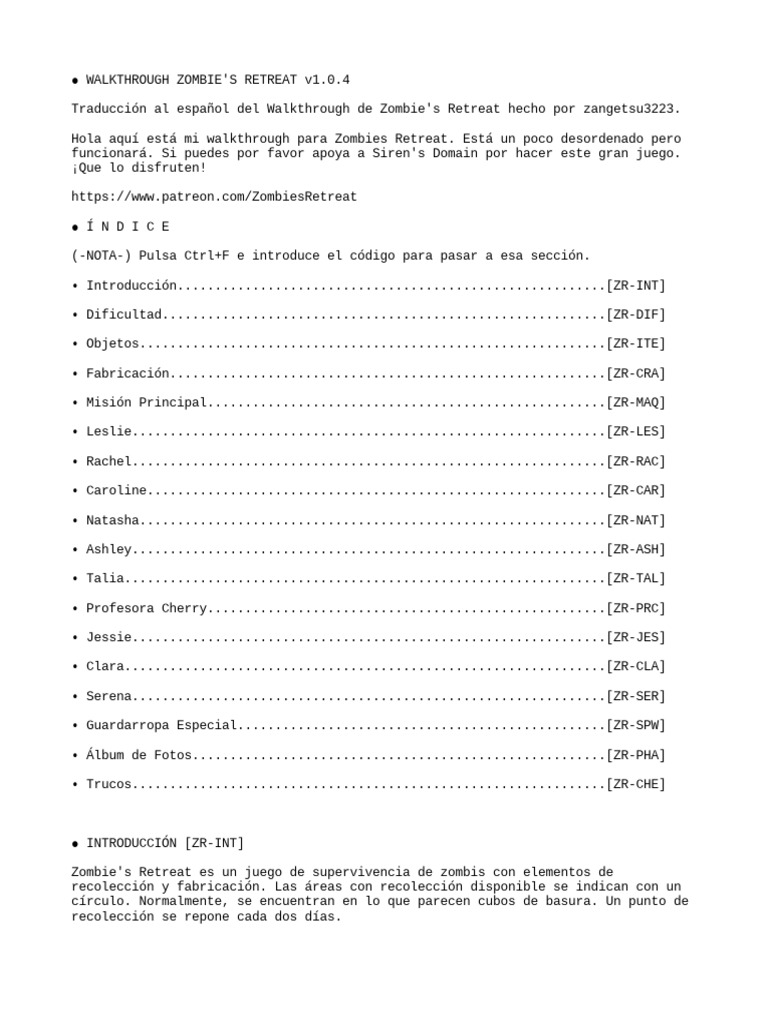 ZOMBIES RETREAT WALKTHROUGH v1.0.4 - ESP | PDF | Alimentos | Zombis