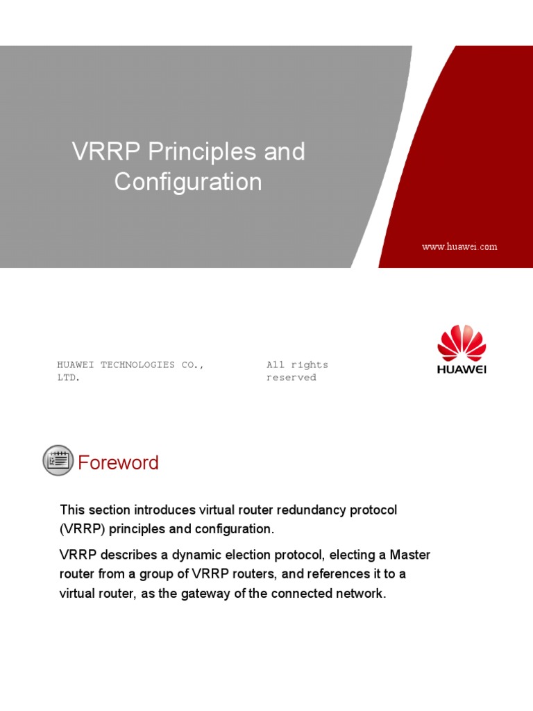 HC12011A011 VRRP Principle and Configuration | PDF | Internet Protocols | Router (Computing)