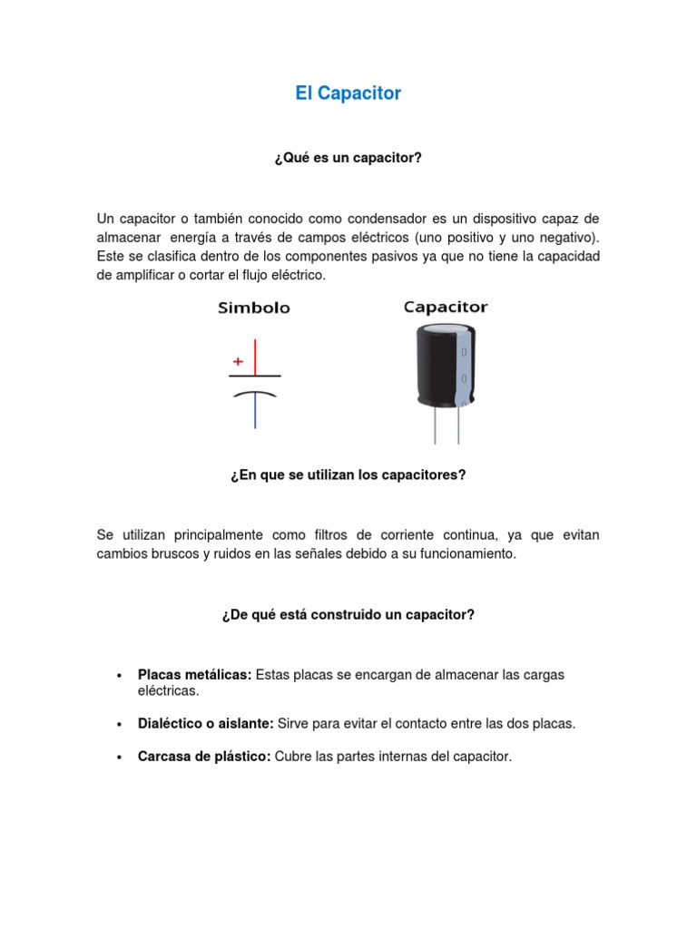 Cómo funcionan los capacitores y sus aplicaciones | PDF