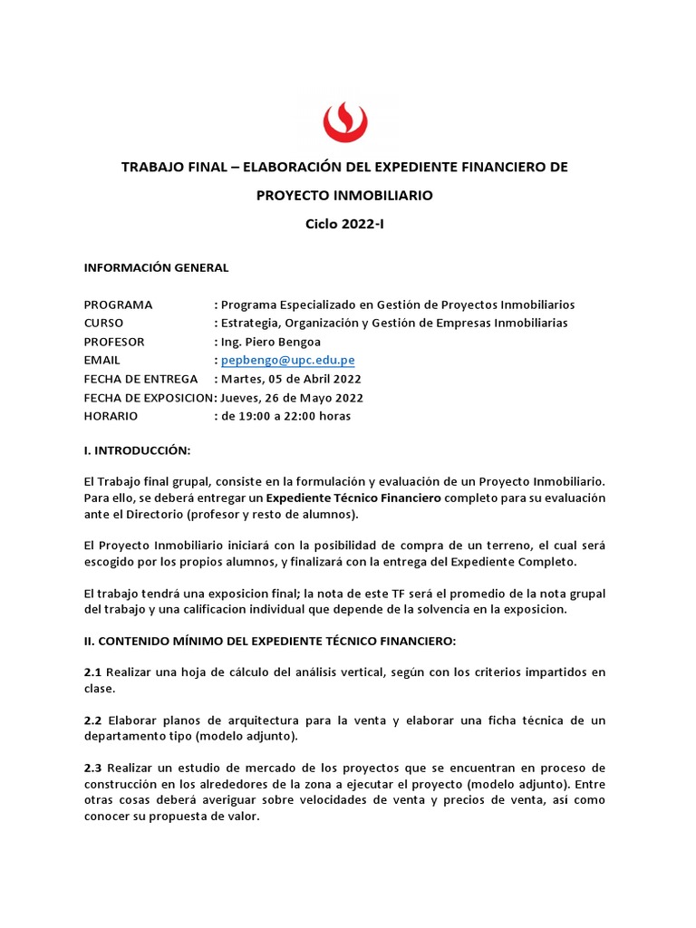 Enunciado Trabajo Final 2022-I | PDF | Presupuesto | Economias