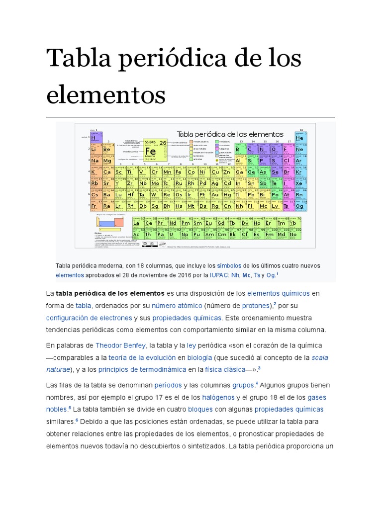 Tabla Periódica de Los Elementos | PDF | Tabla periódica | Química