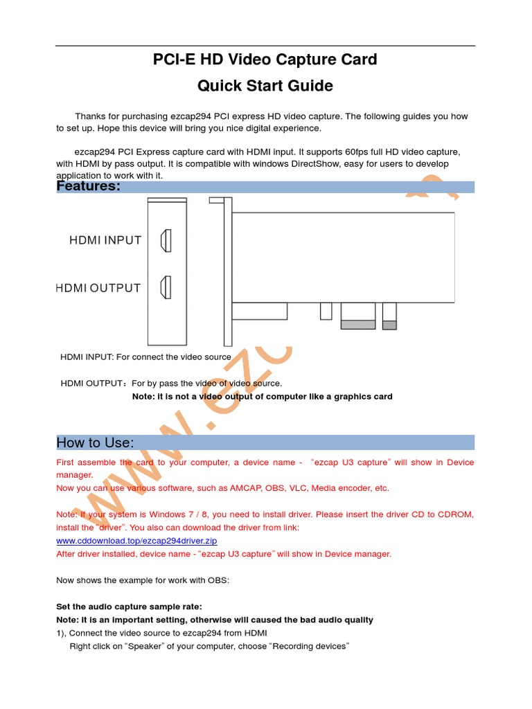 Ezcap 294 Manual | Download Free PDF | Hdmi | Device Driver
